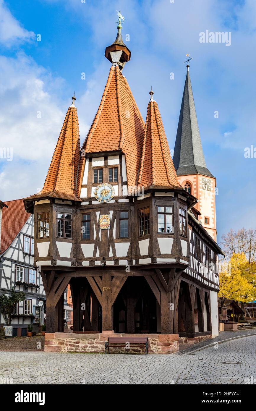 famous old half timbered town hall in Michelstadt, Germany Stock Photo ...