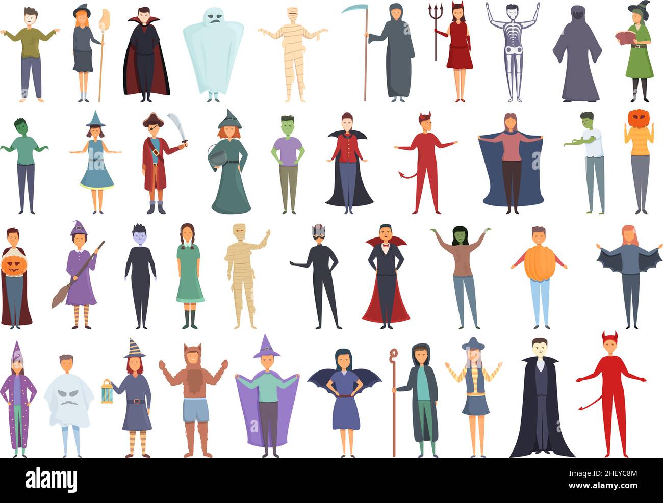 Halloween costume icons set cartoon vector. Kid mummy. Cute witch Stock ...