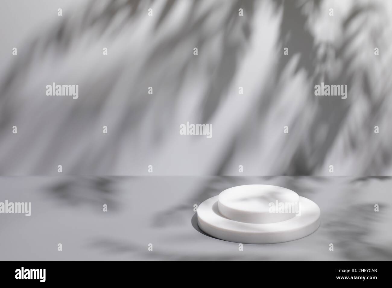 scene with white podium on gray background and shadows Stock Photo - Alamy