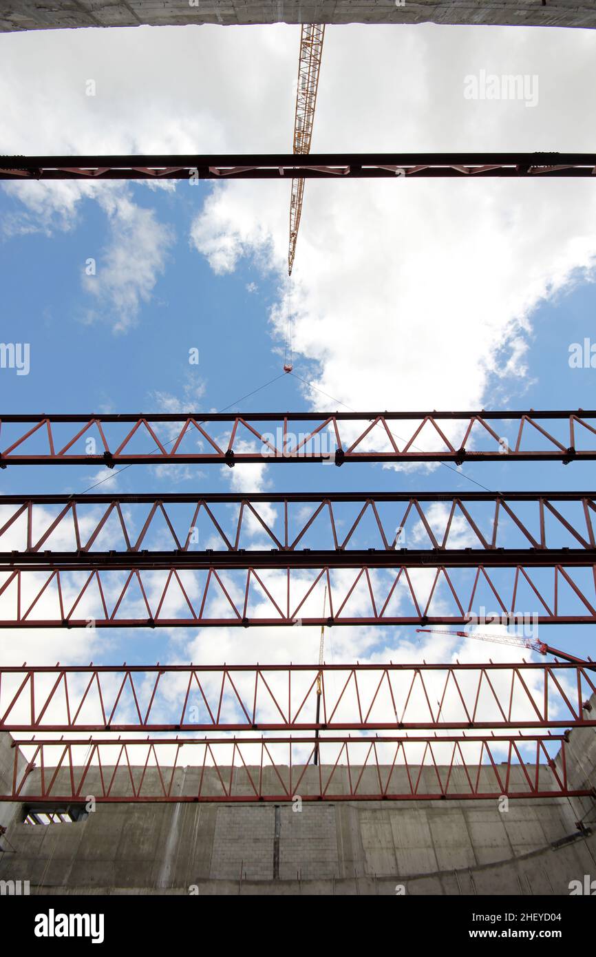 Steel frame of a new factory building under construction Stock Photo ...