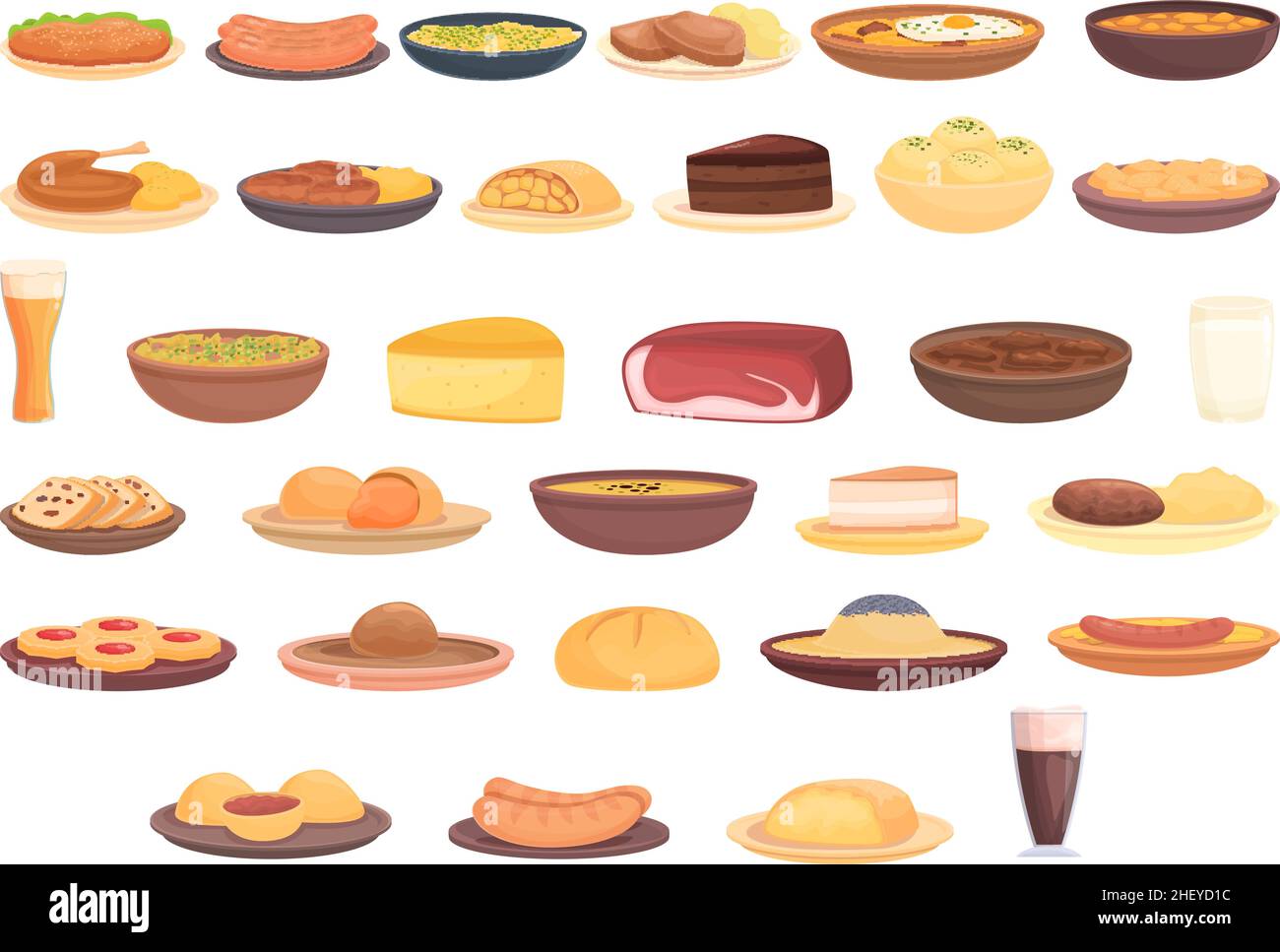 Austrian cuisine icons set cartoon vector. Strudel bakery. Cafe plate ...