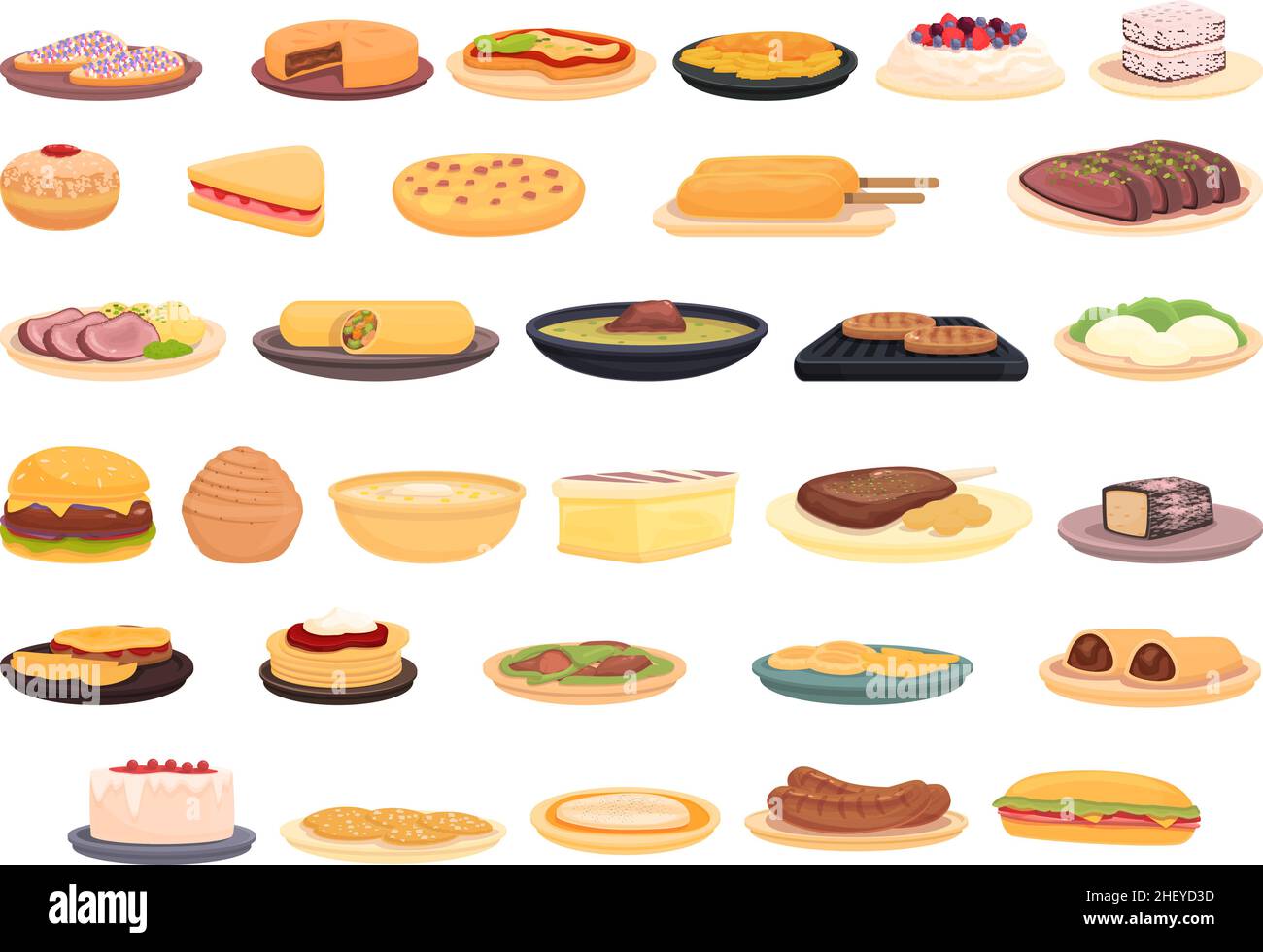 Australian cuisine icons set cartoon vector. Cake breakfast. Dish fish ...