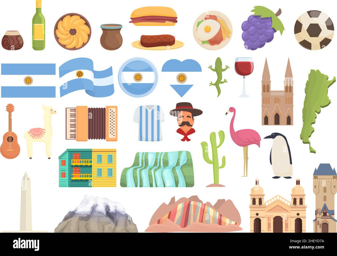 Argentina icons set cartoon vector. Travel culture. Soccer map Stock ...