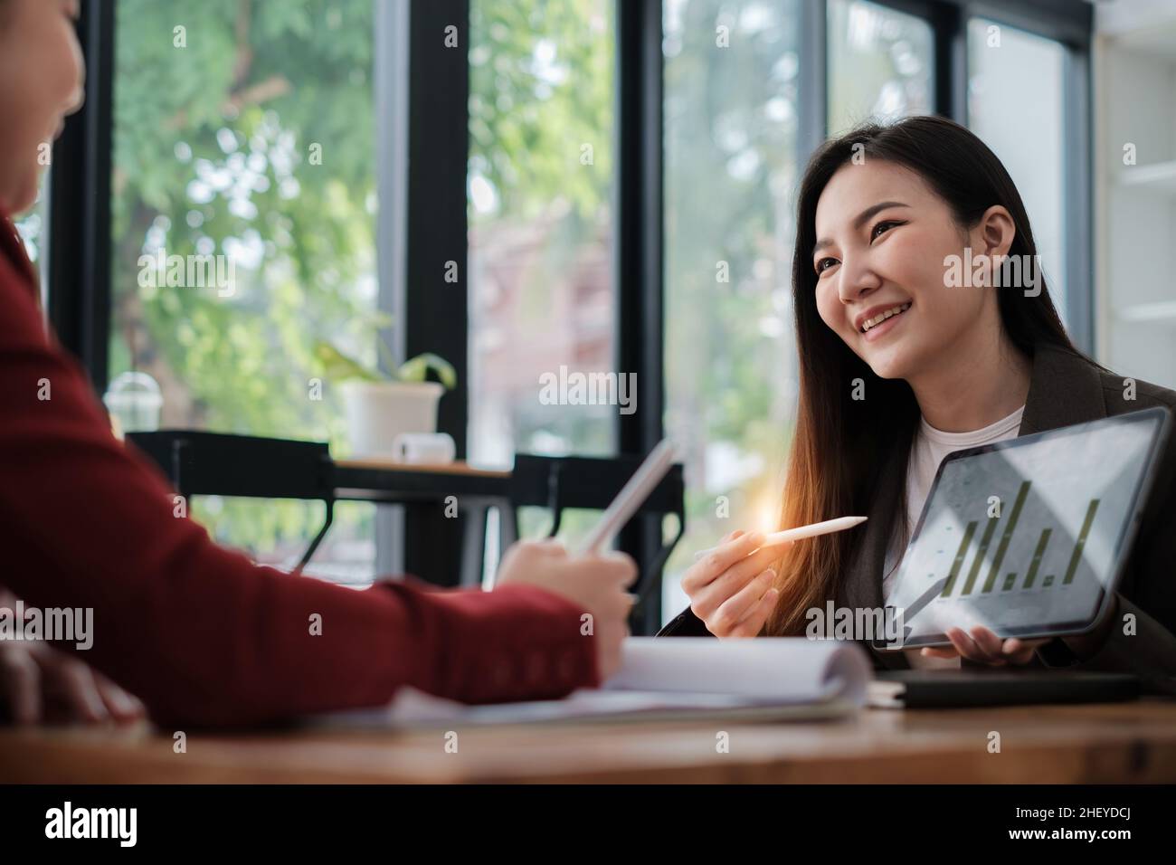Business woman or accountant making working audit with her team ...