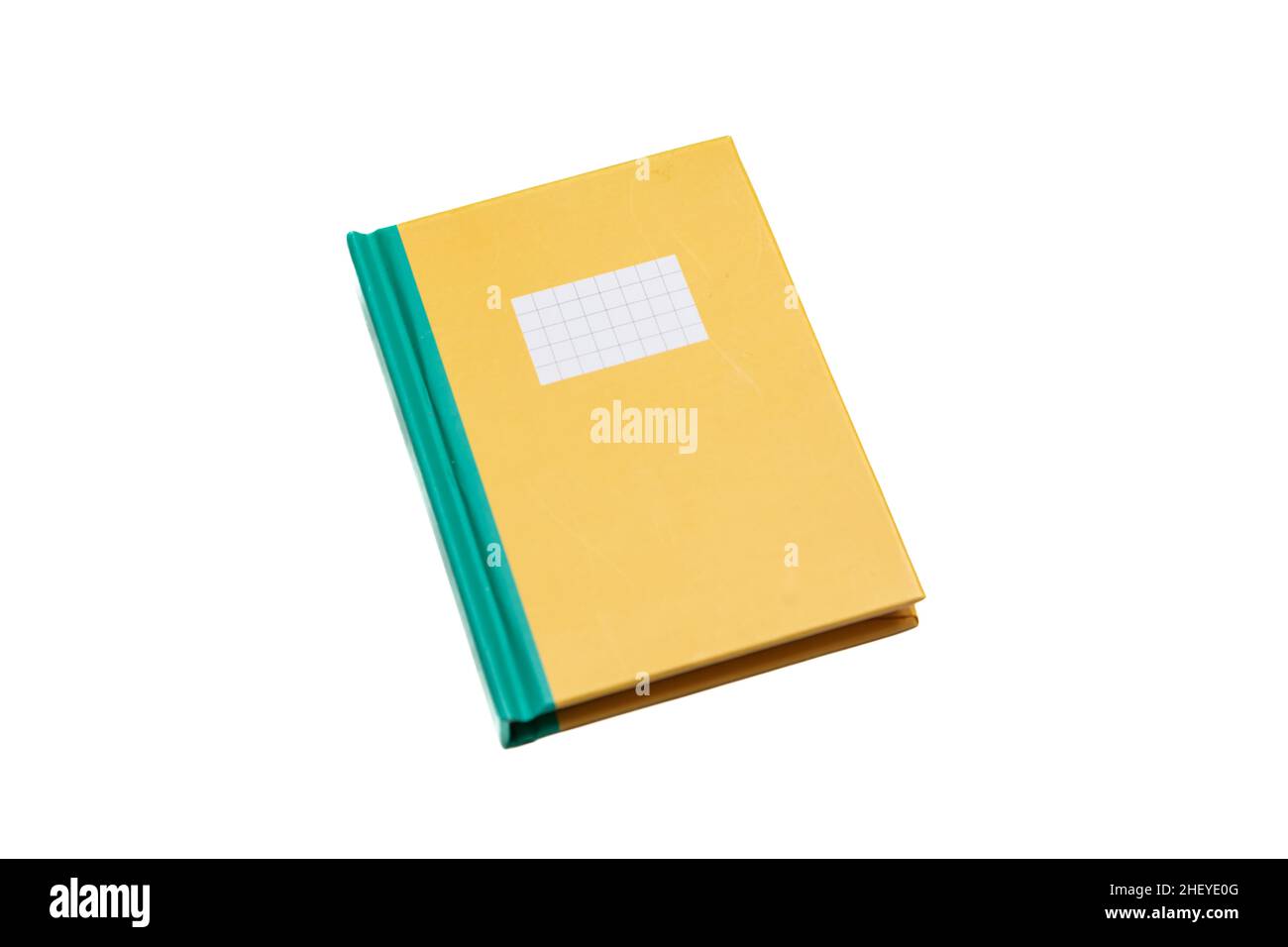 Notebook isolated on white background. Blank label, yellow color ...