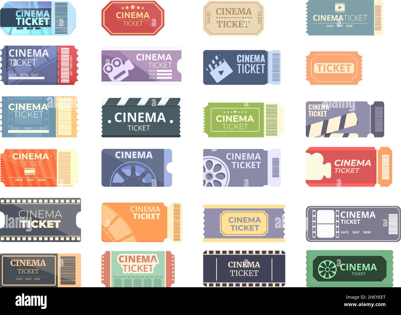 Cinema ticket icons set cartoon vector. Movie vaucher. Shape paper ...