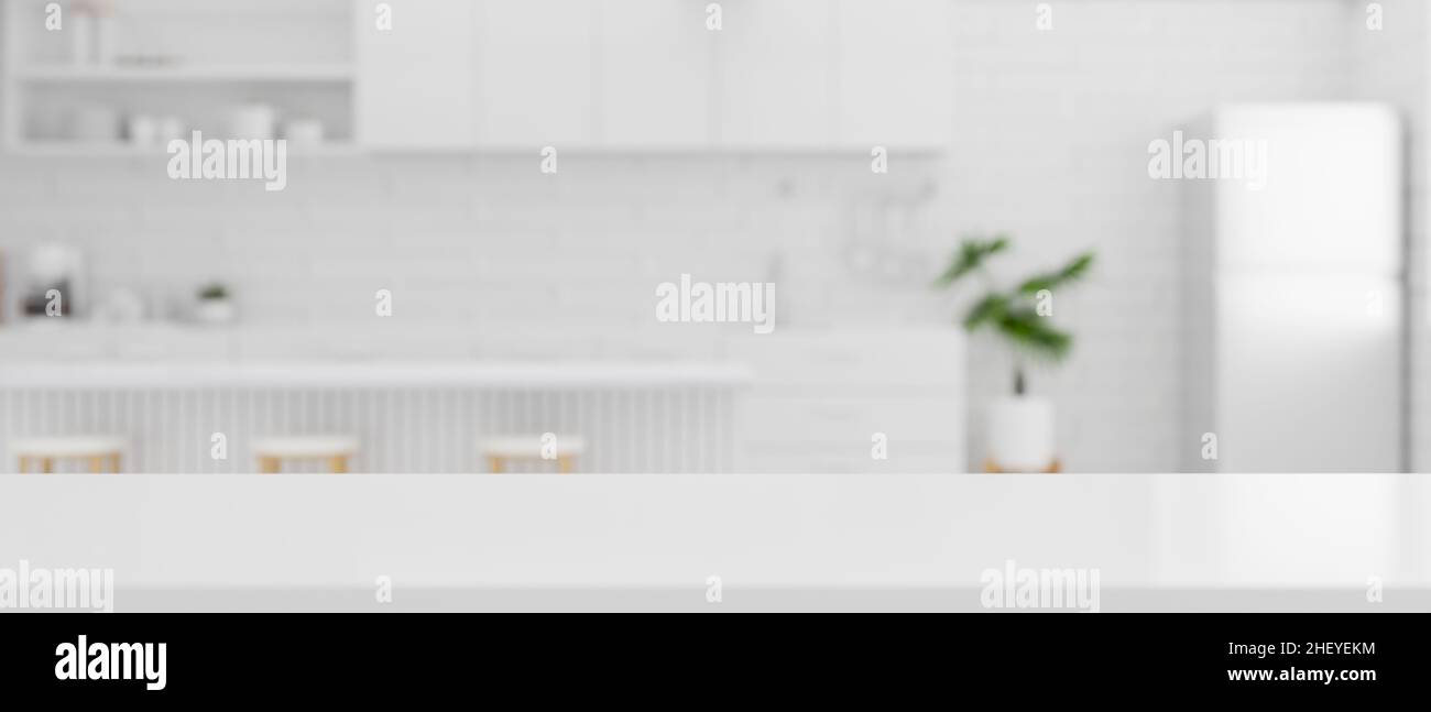 Elegance white and bright kitchen room interior background with modern ...