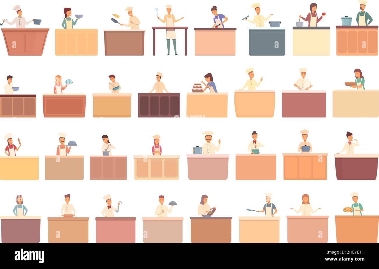 Cooking class icons set cartoon vector. Chef cook. Student teacher ...