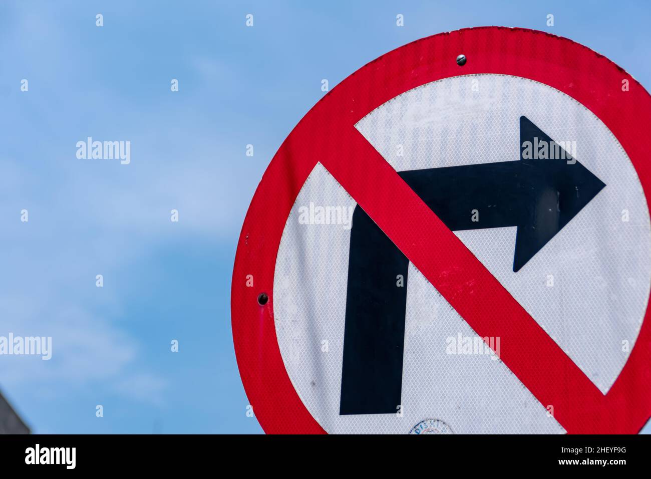 Red and white color for do not turn right traffic sign under the ...