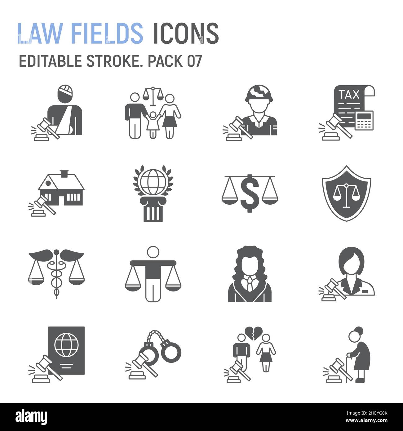 Law Fields glyph icon set, Fields of Law collection, vector graphics ...
