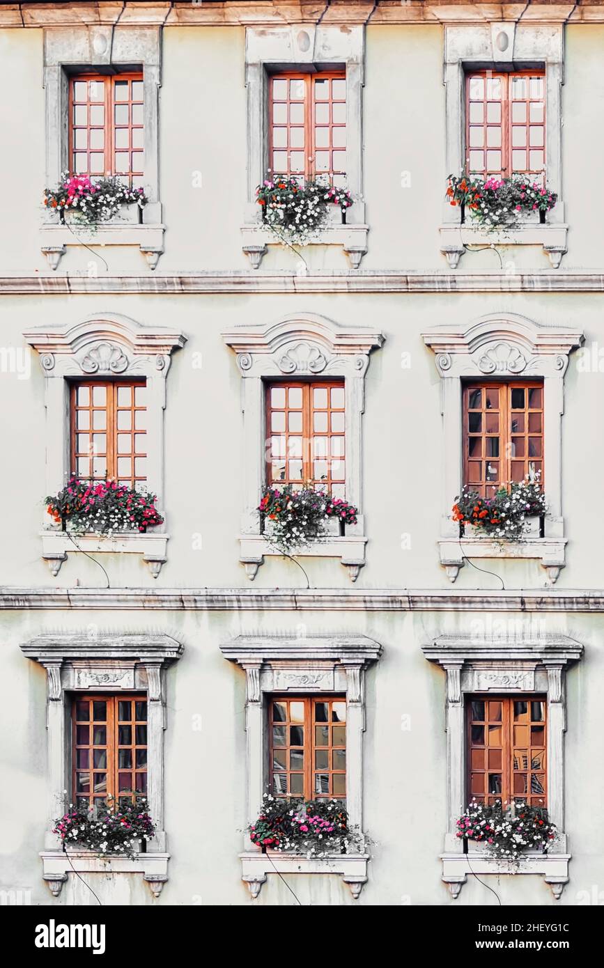 Red flowers old city hi-res stock photography and images - Alamy