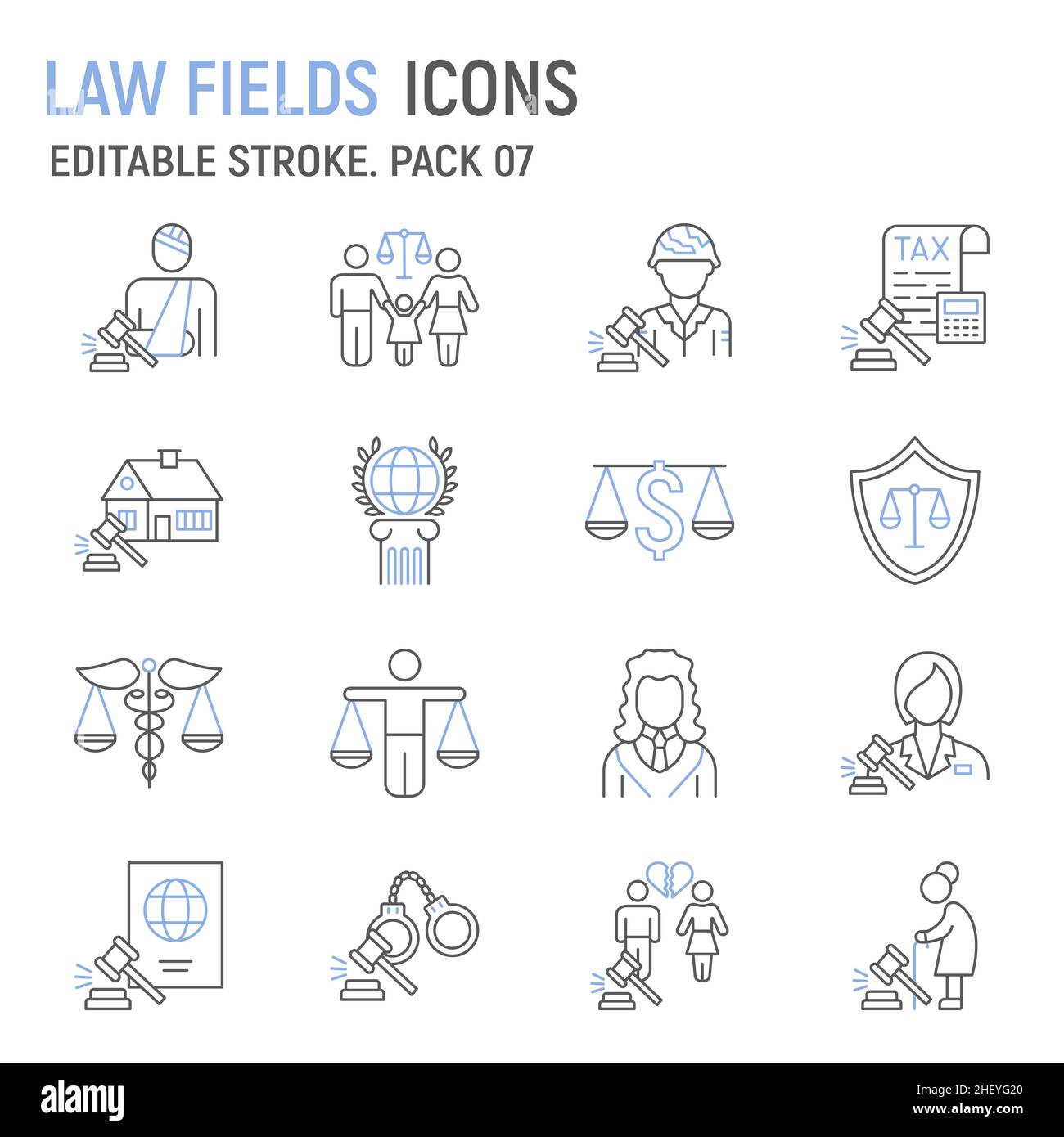 Law Fields line icon set, Fields of Law collection, vector graphics ...