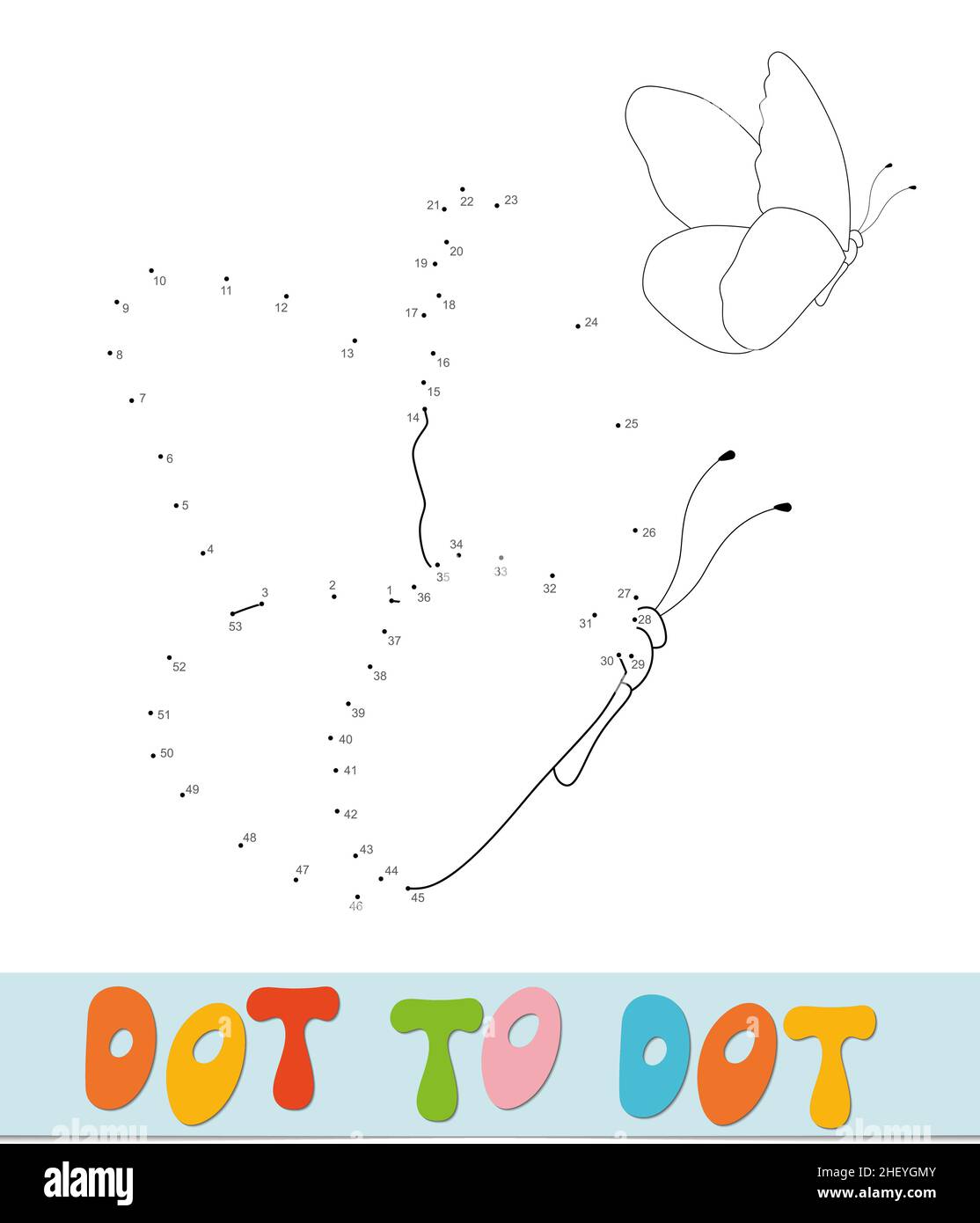 Butterfly Dot to dot puzzle for children. Connect dots game Stock ...