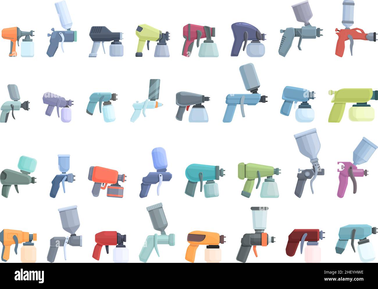 Paint sprayer icons set cartoon vector. Wrap coating. Automotive spray ...