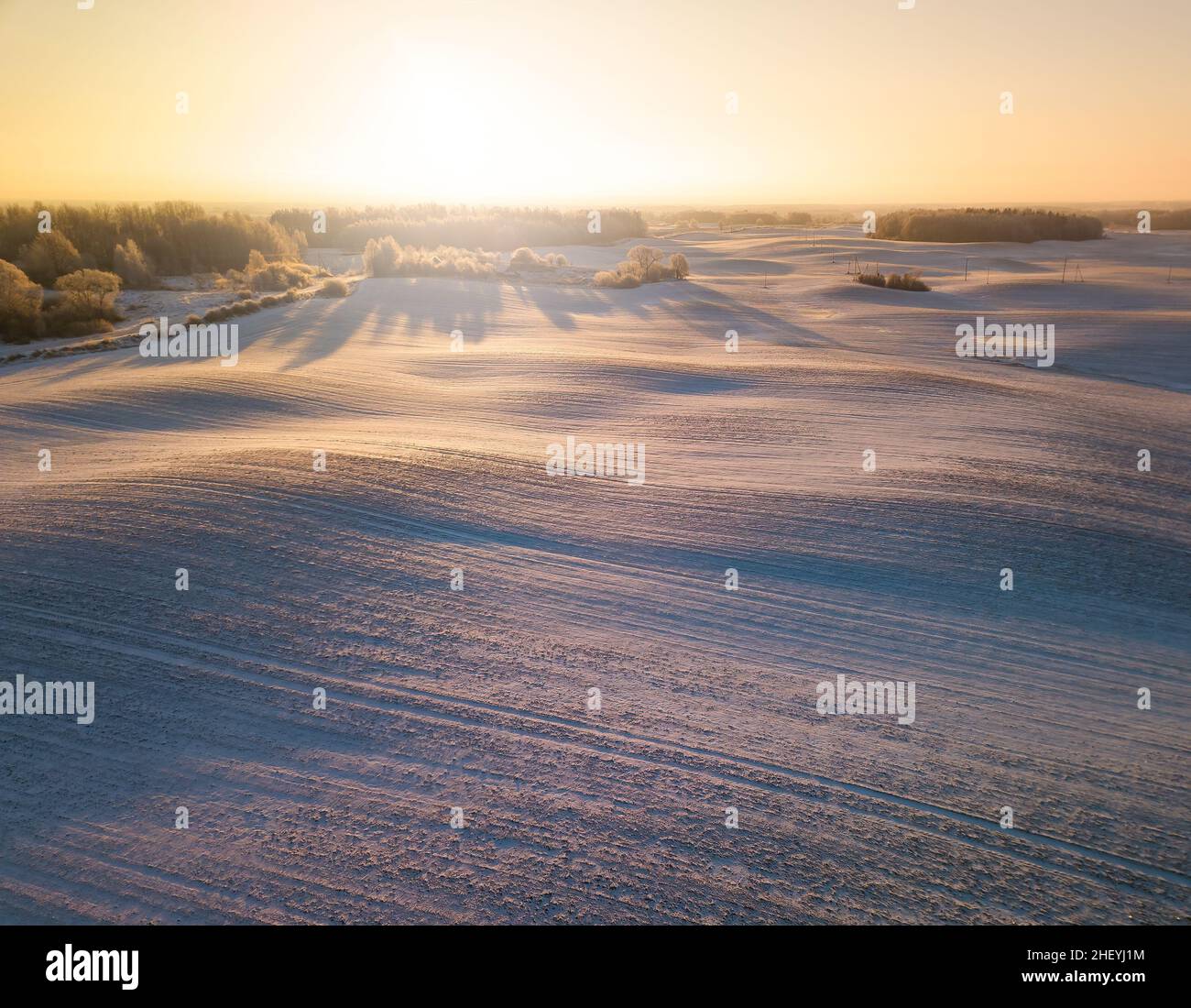 Aerial view snowy meadow sunrise hi-res stock photography and images ...