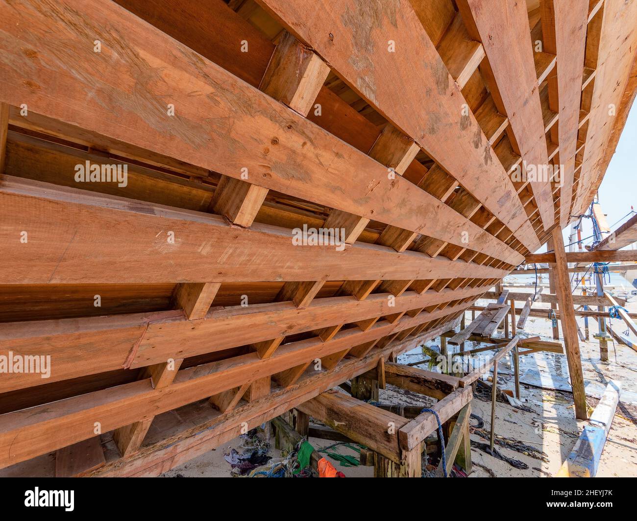 Traditional Philippine fishing boat, a basnigan, under construction at ...