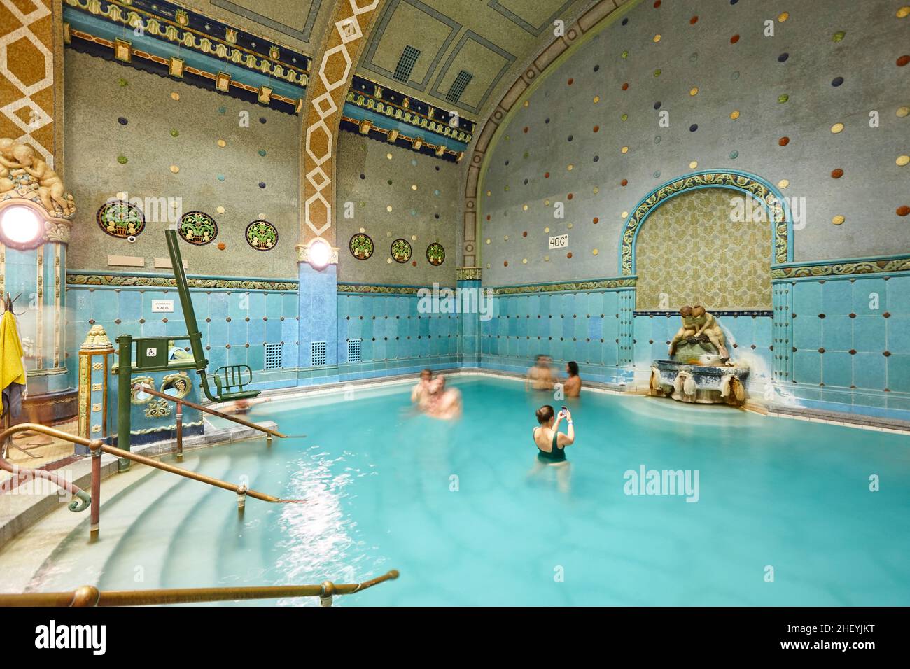 Historic Gellert thermal bath spa with pool in Budapest. Hungary Stock ...