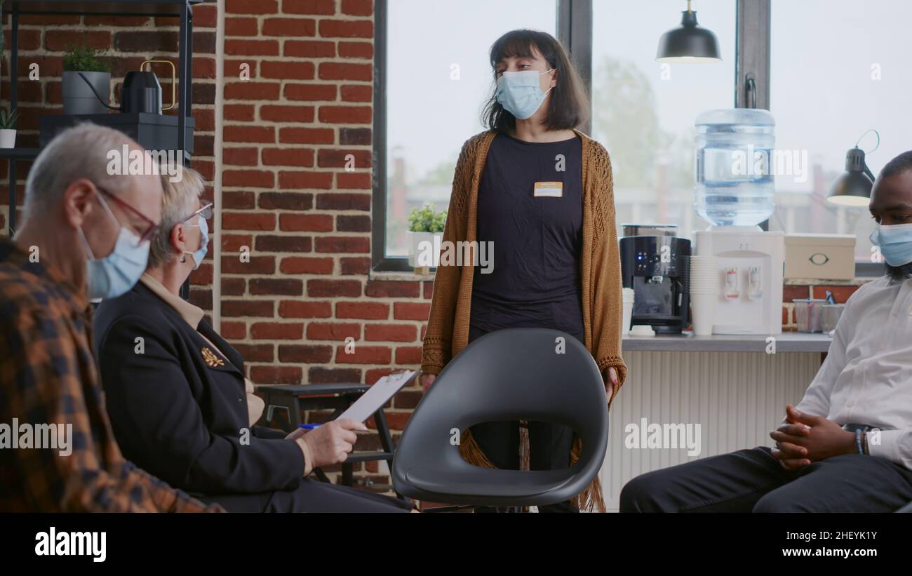 Woman with anger management problems having nervous reaction at aa ...