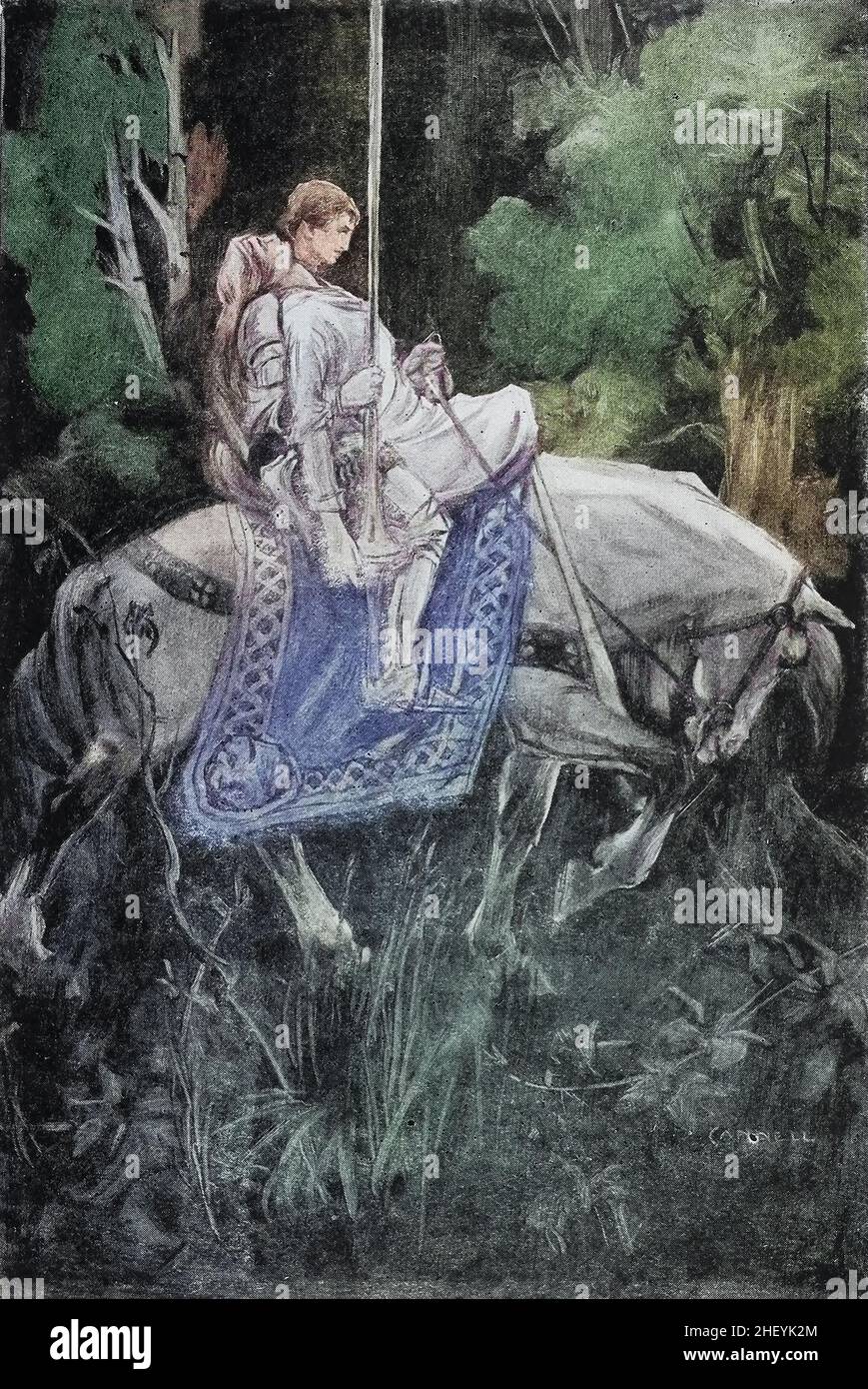 Machine colorized ELIDUC CARRIES GUILLARDUN TO THE FOREST CHAPEL from ...