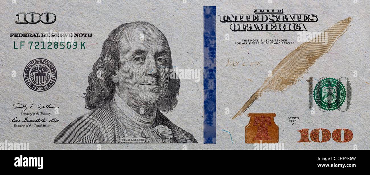 U.S. 100 dollar banknote. Elements for design purpose on white ...