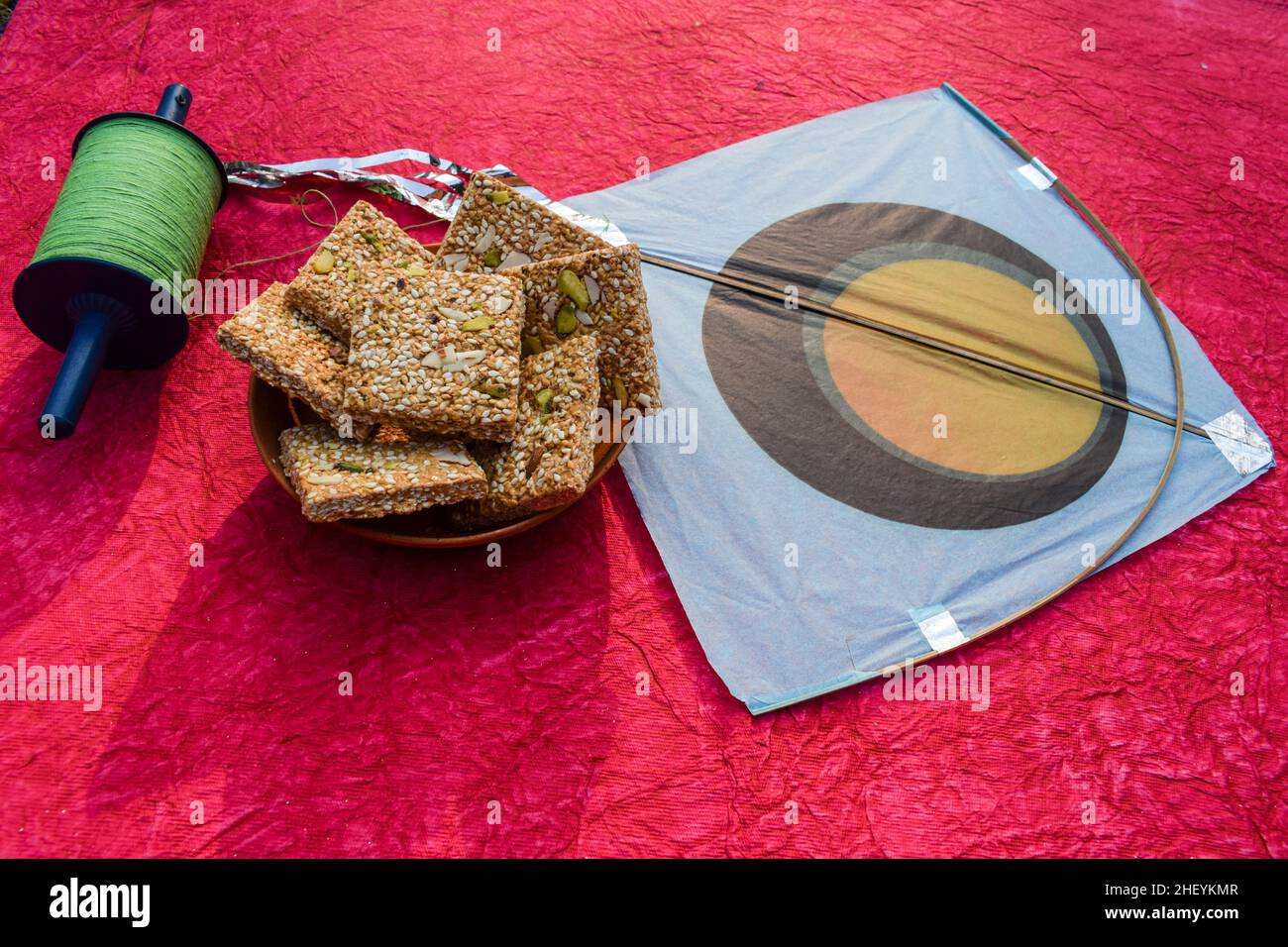 Badam Pista Gur Patti Gajak . It is made of jaggery and sesame slabs ...