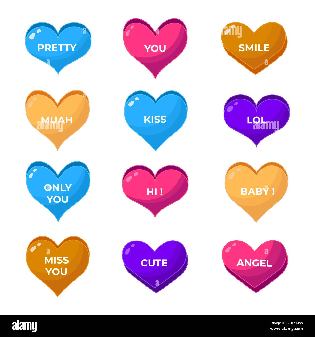 Hand drawn flat design conversation hearts set Vector illustration ...