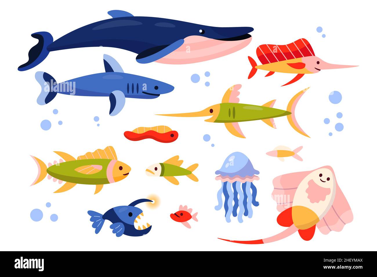 Hand drawn flat design sea animals set Vector illustration Stock Vector ...