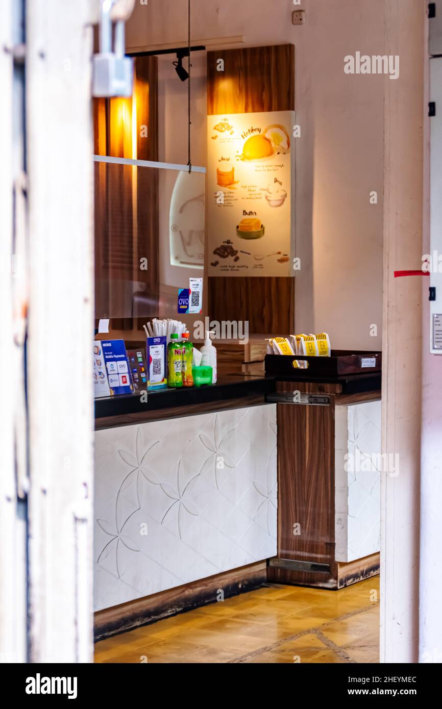 bakery and dessert shop cashier table with the warm and cozy light ...