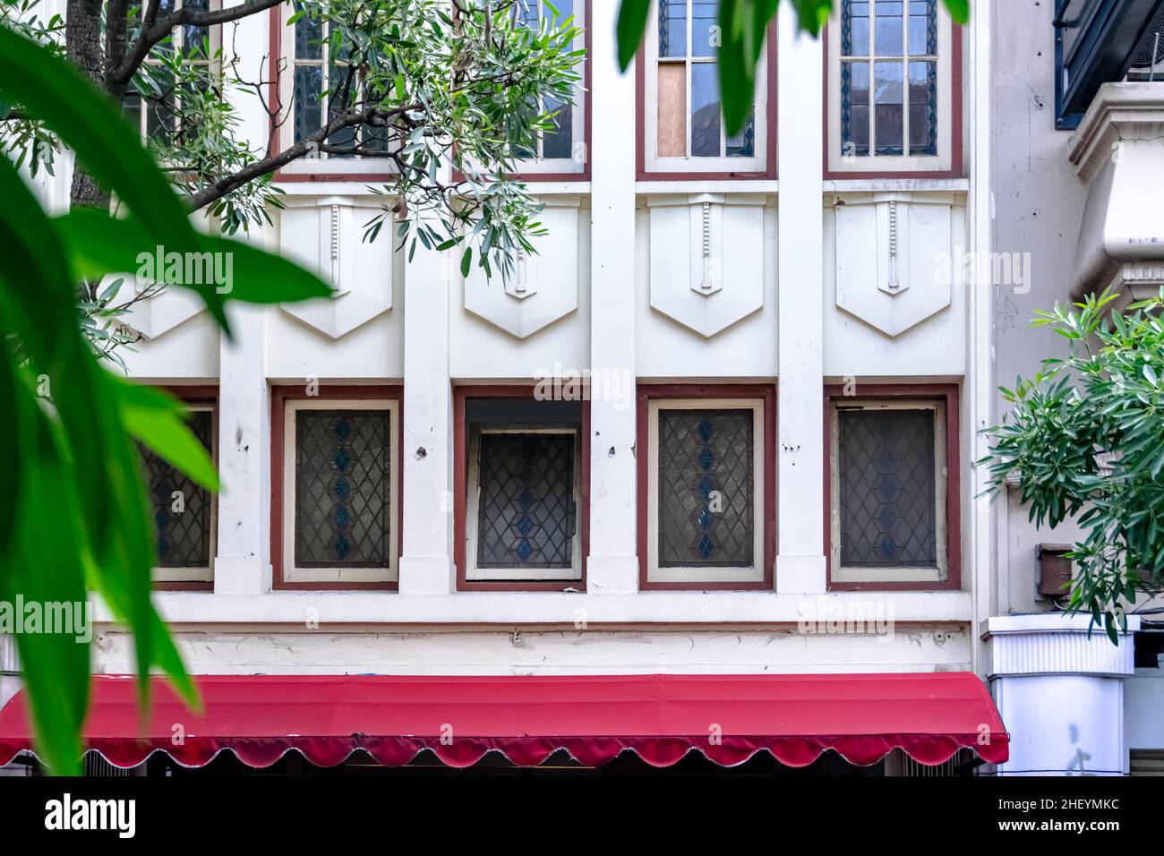 vintage and old white wood square window from the heritage building ...