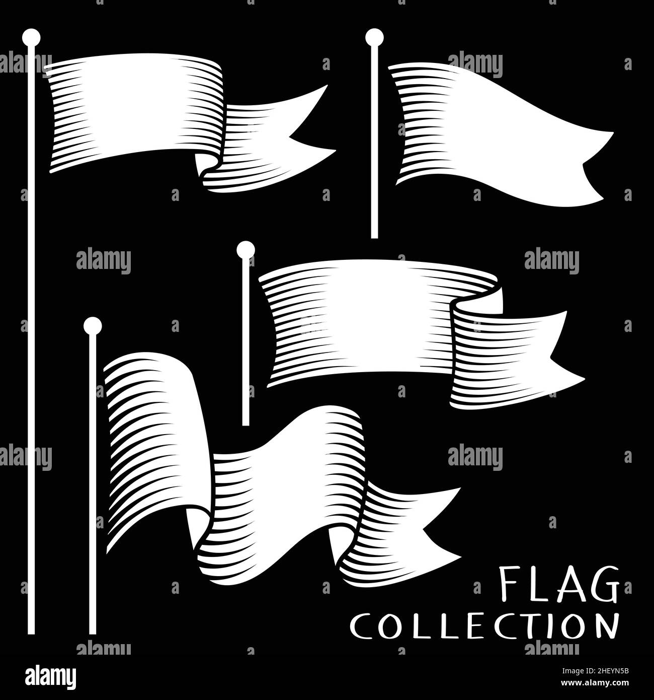 Set of hand drawn flag. Hand drawn vintage collection flag. Vector and ...