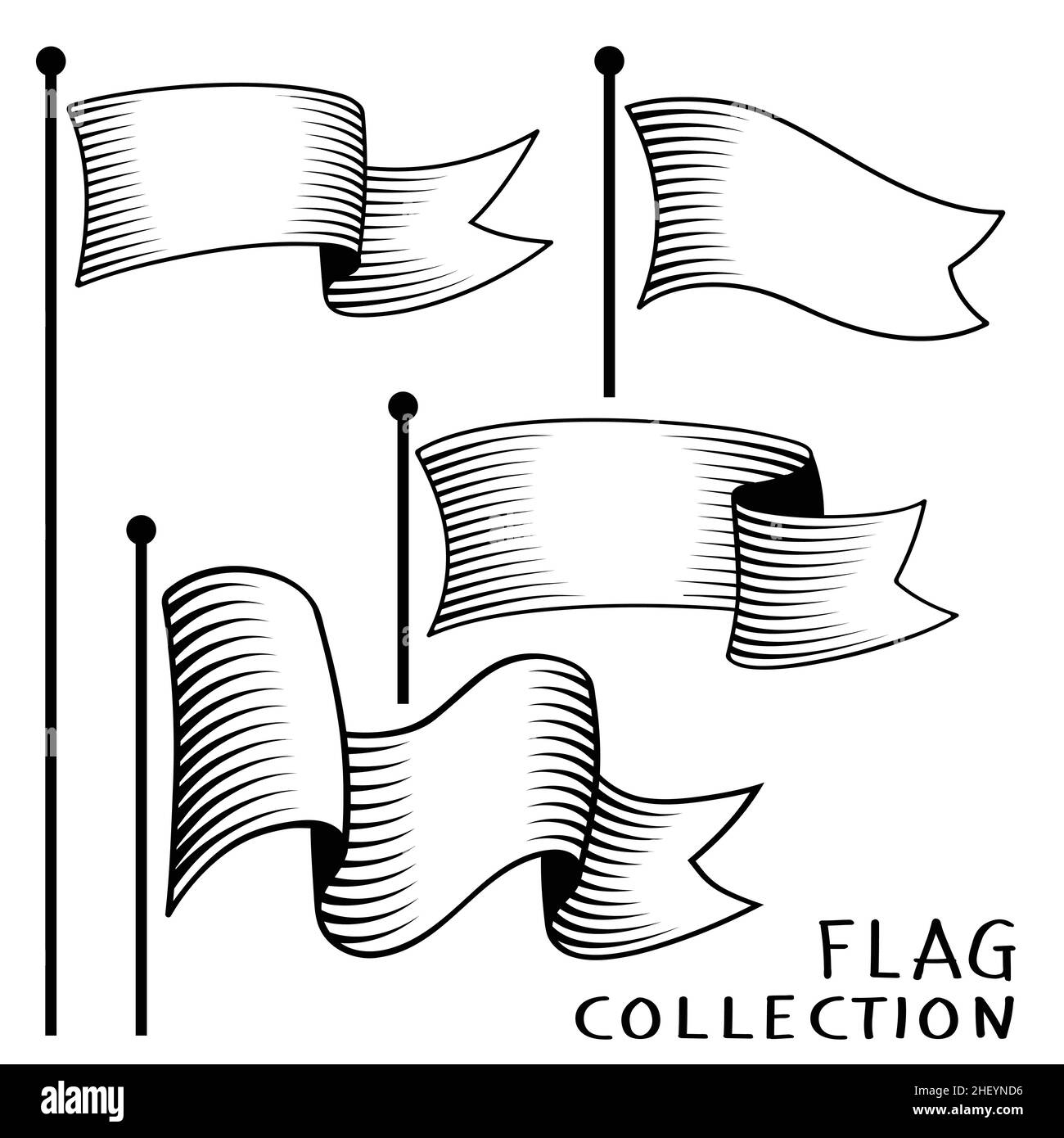 Set of hand drawn flag. Hand drawn vintage collection flag. Vector and ...