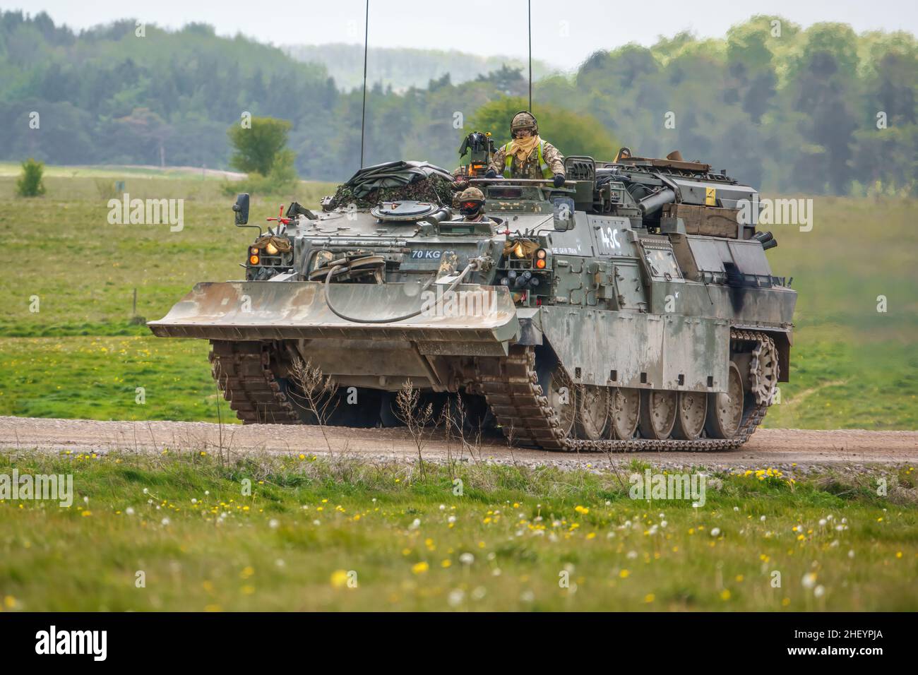 close up of a British Army Challenger 2 Tank Armored Repair and ...