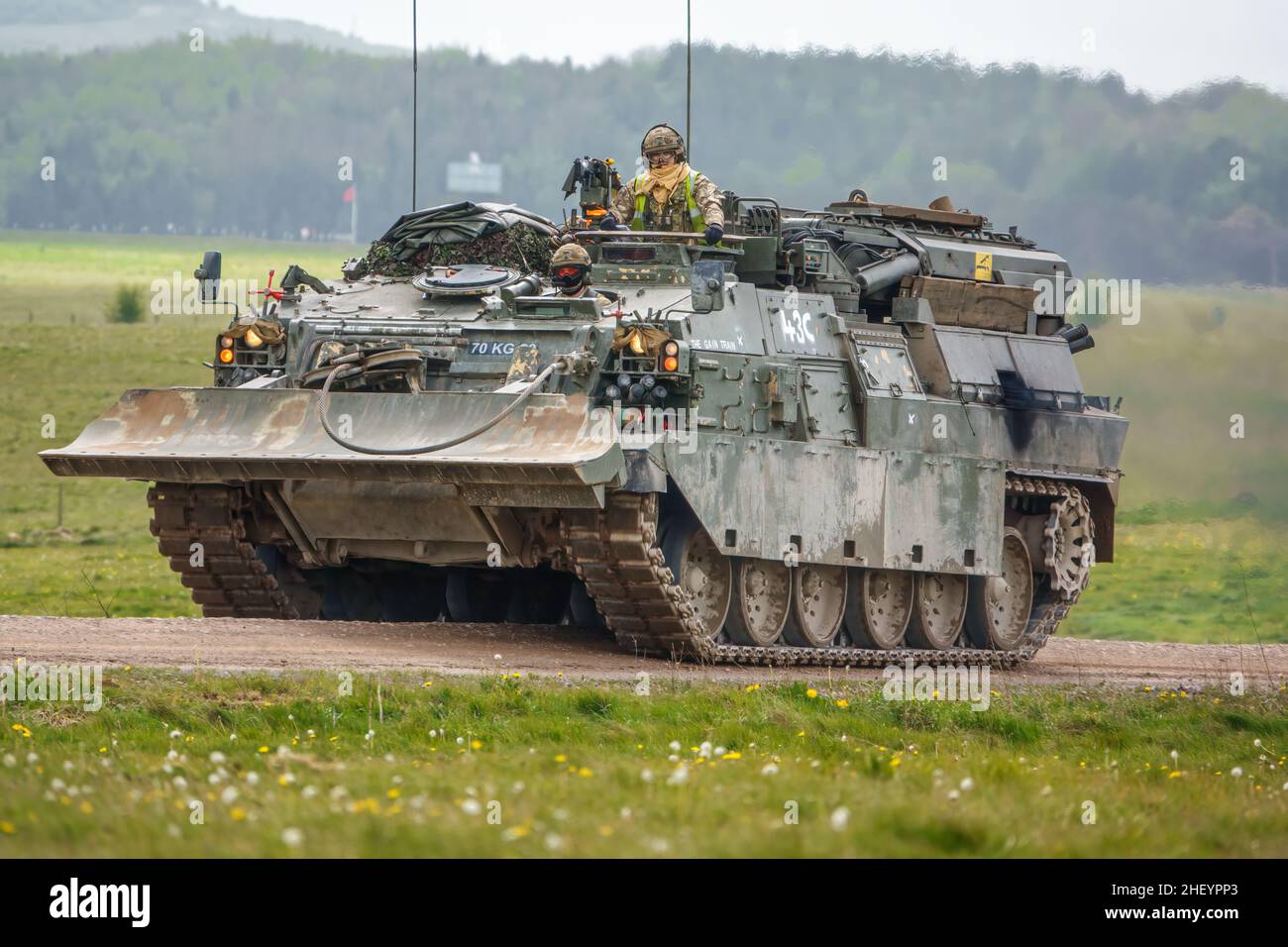 close up of a British Army Challenger 2 Tank Armored Repair and ...