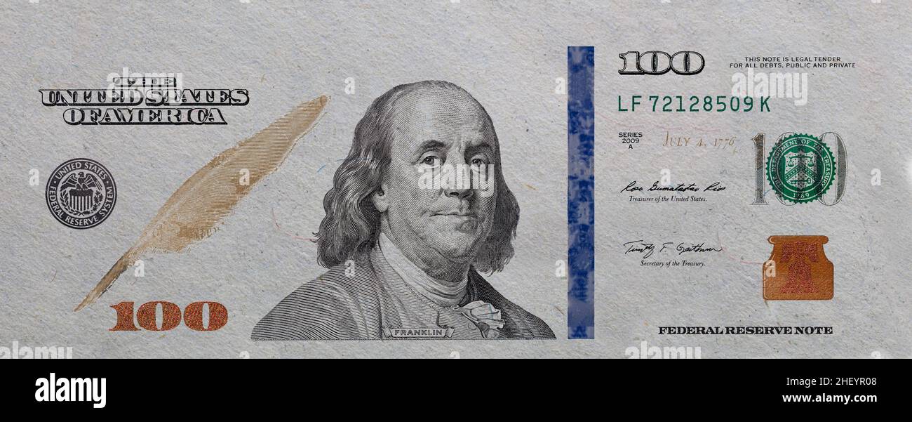 U.S. 100 dollar banknote. Elements for design purpose on white ...