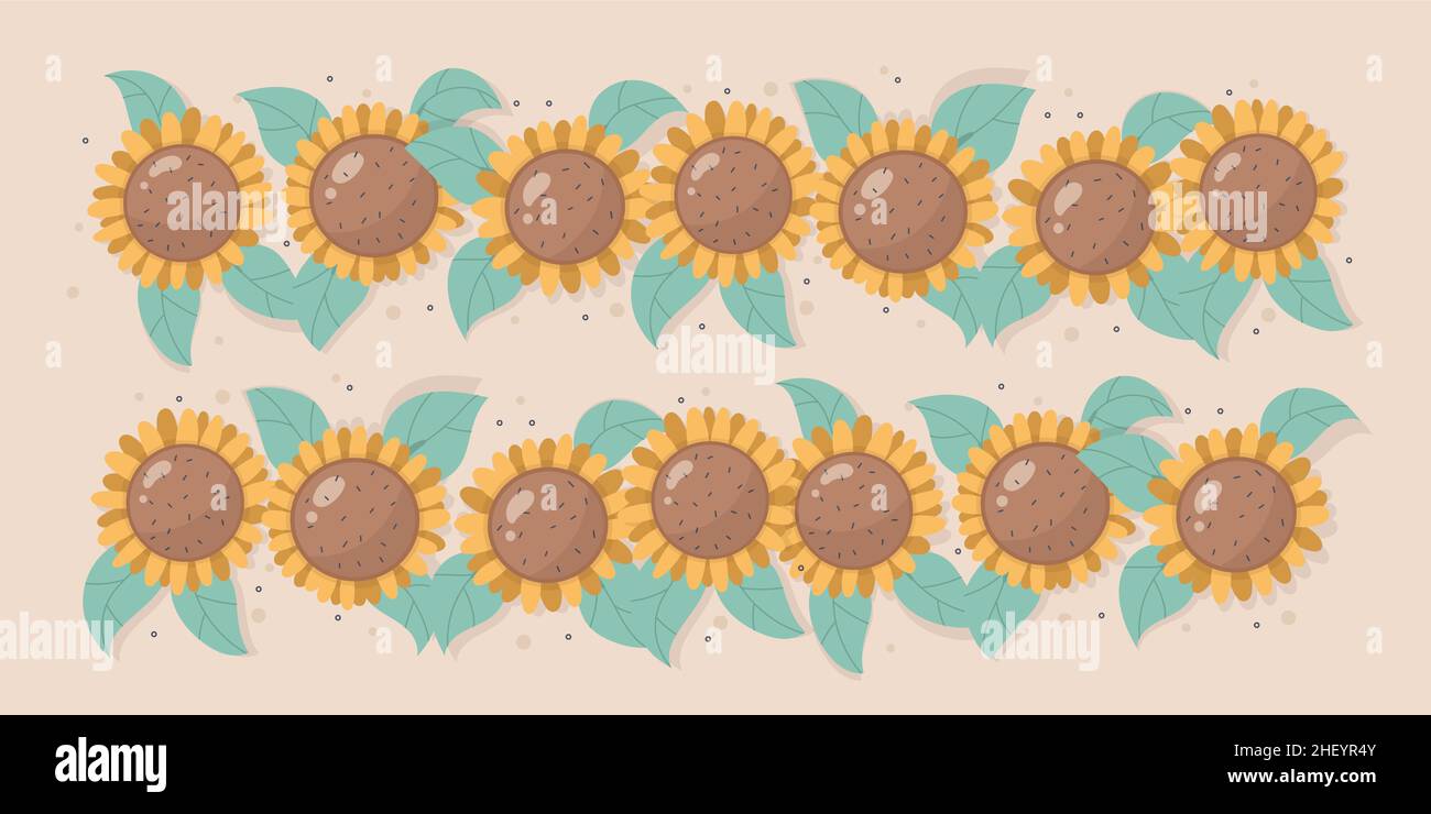 Hand drawn flat design sunflower border Vector illustration Stock ...
