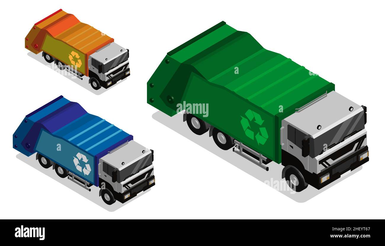 Isometric garbage truck. Collection, sorting and recycling of garbage ...