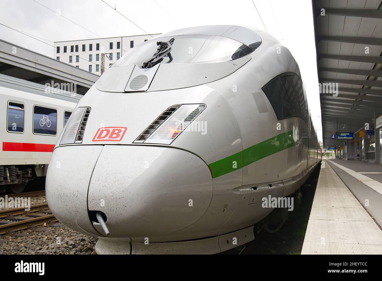 July 2021, Germany: modern green ICE train close up. Germany ice ...