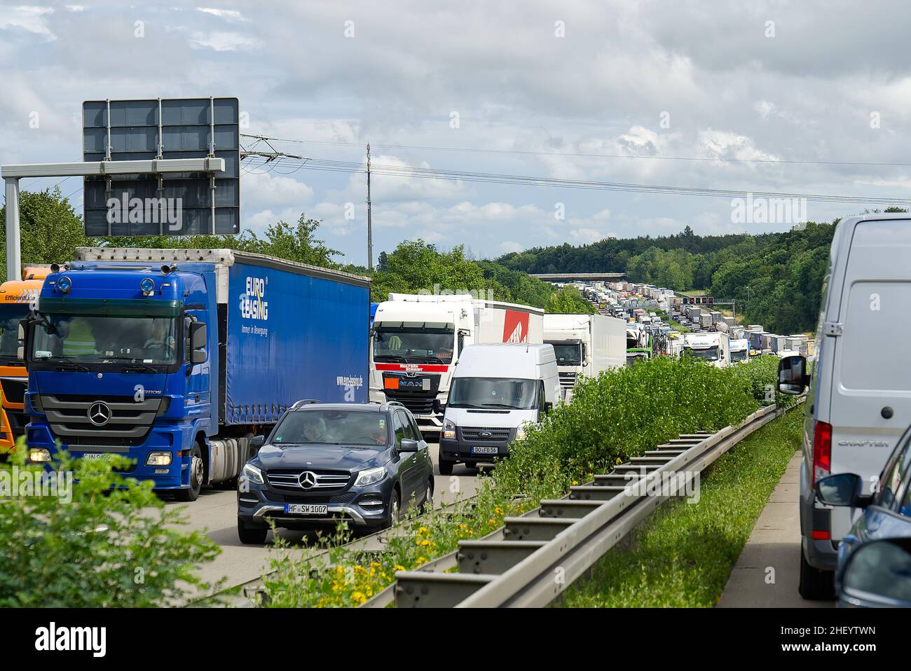 July 2021, Germany - Traffic Jam on German highway, rush hour , road ...