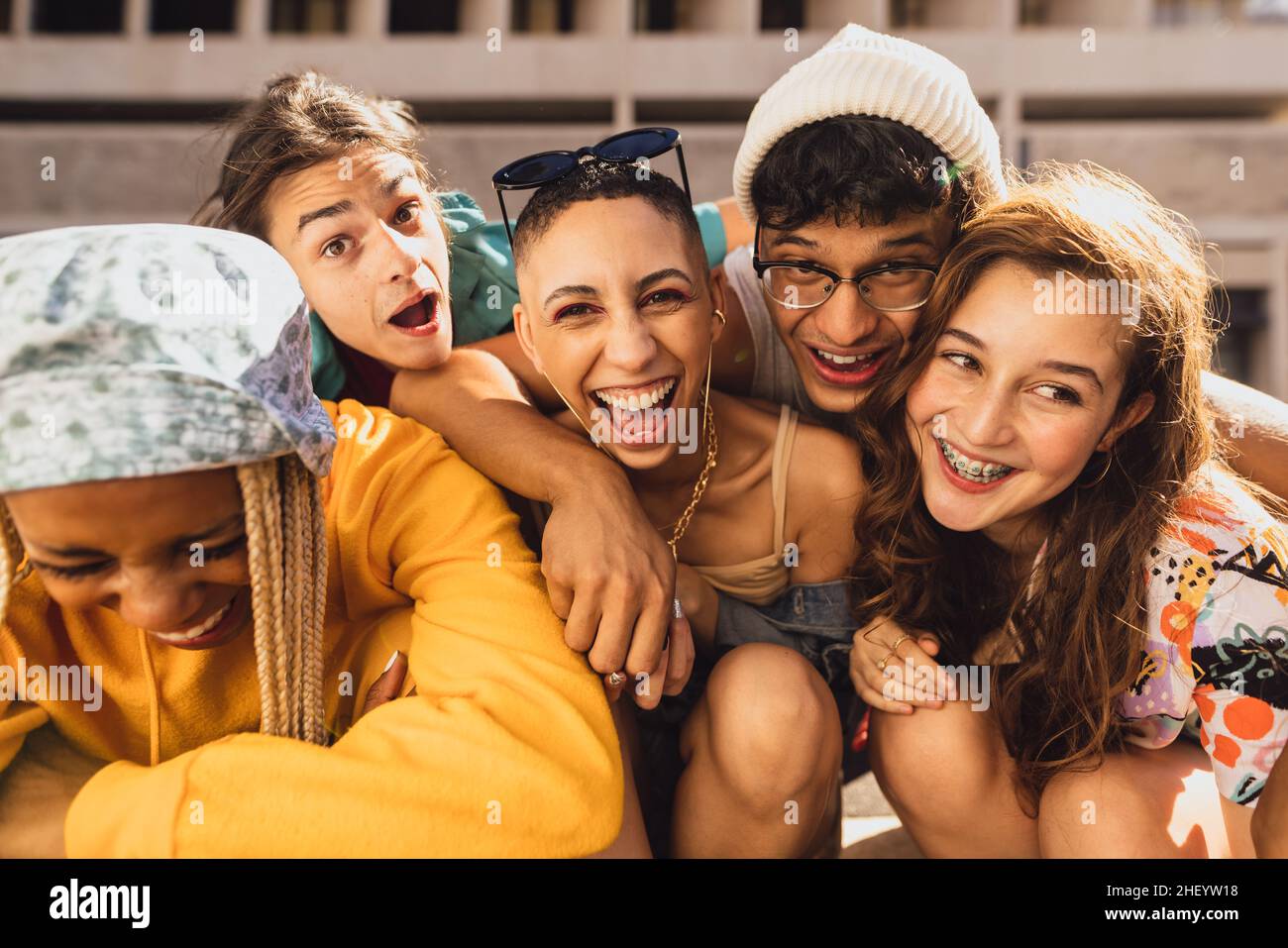 Quality time with friends. Group of generation z friends laughing ...