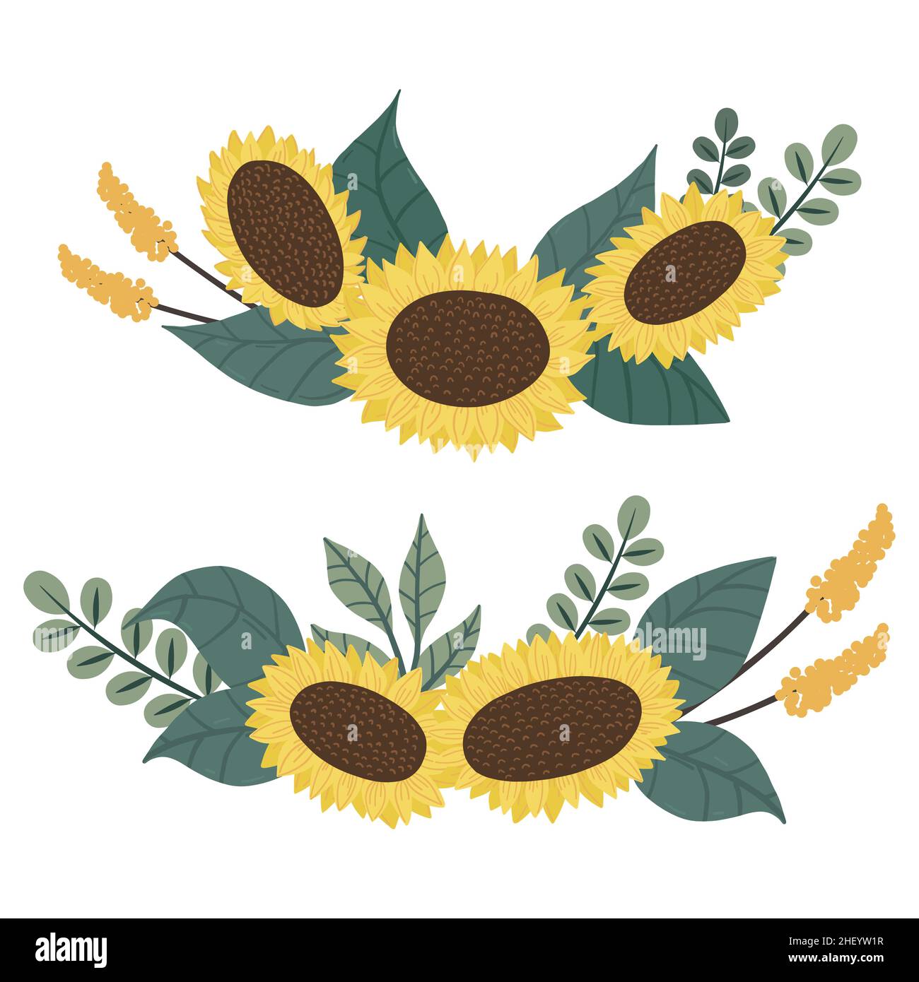 Hand drawn sunflower border set Vector illustration Stock Vector Image ...