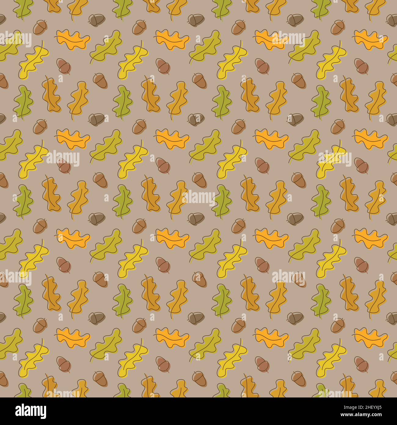 Decorative background with oak plant parts, seamless pattern Stock ...