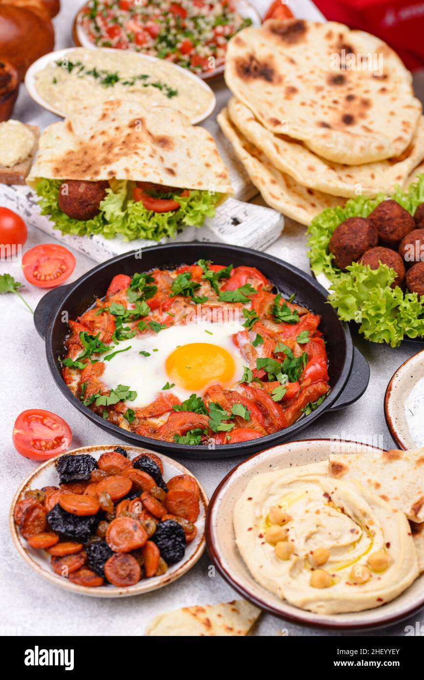 Traditional Jewish, Israeli and middle Eastern food Stock Photo - Alamy