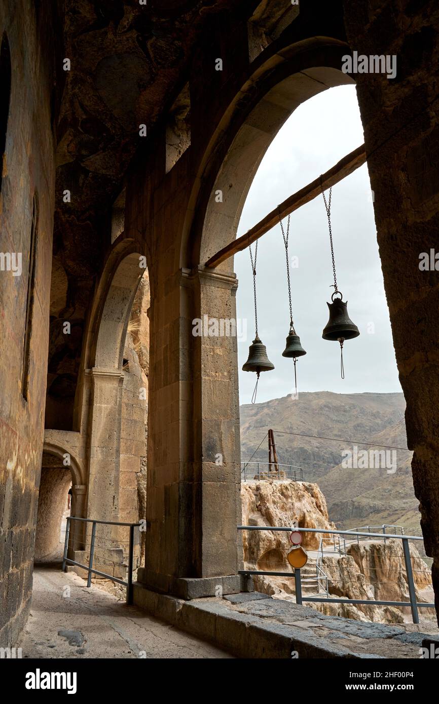 Bells in the arch of the mountain temple Stock Photo - Alamy