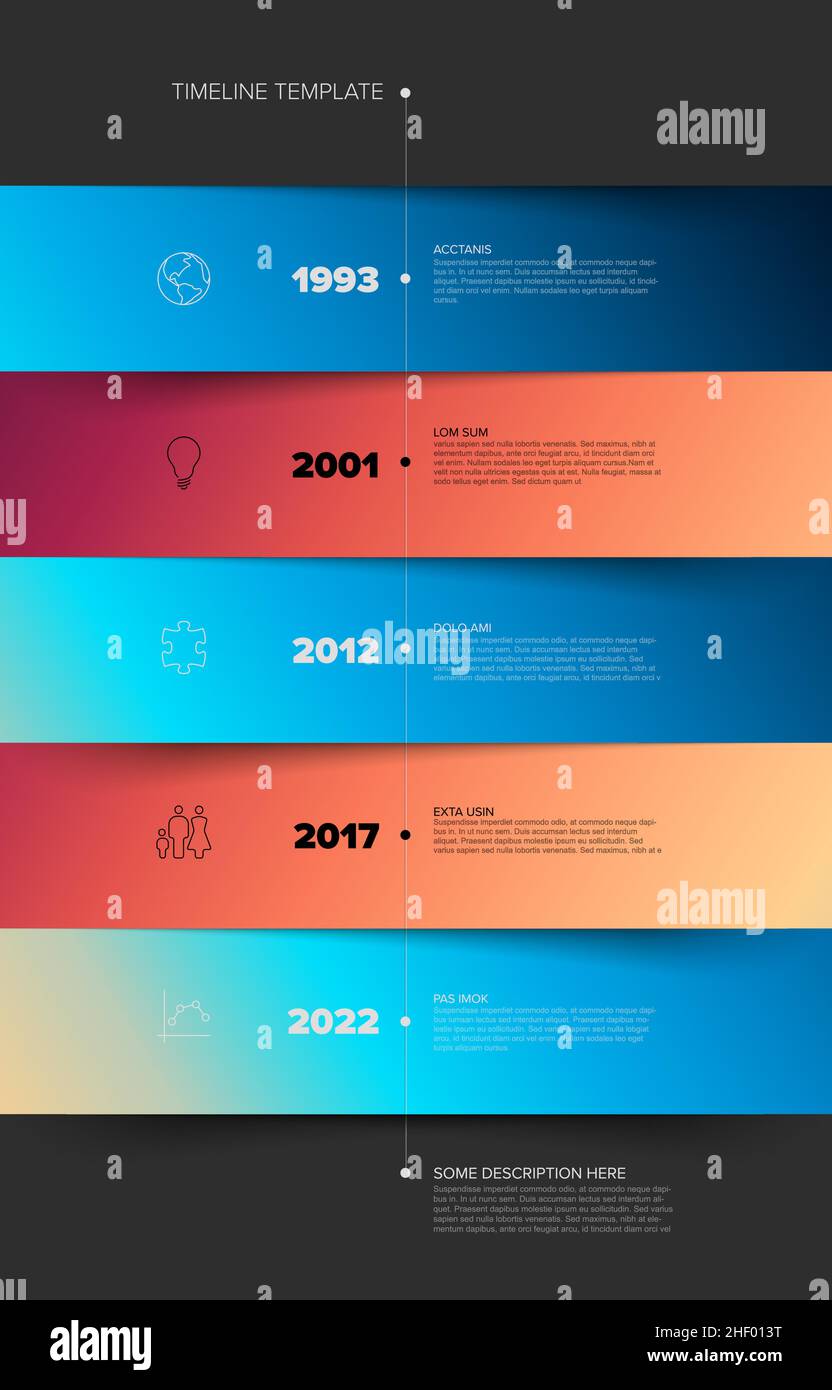 Stripped timeline template with big blue and red gradient color blocks ...