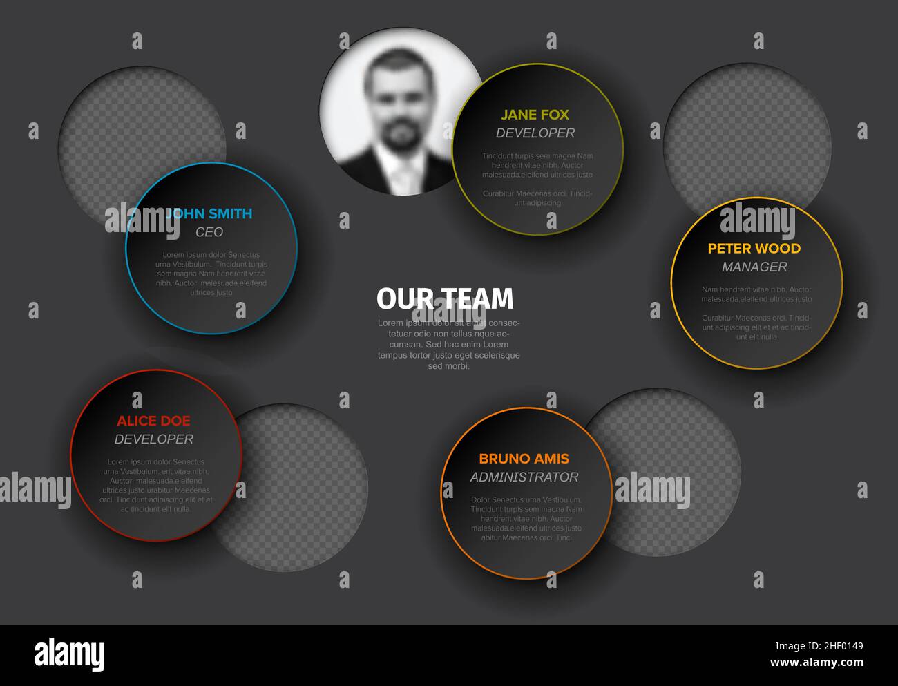 Company team dark presentation template with circle team profile photos ...