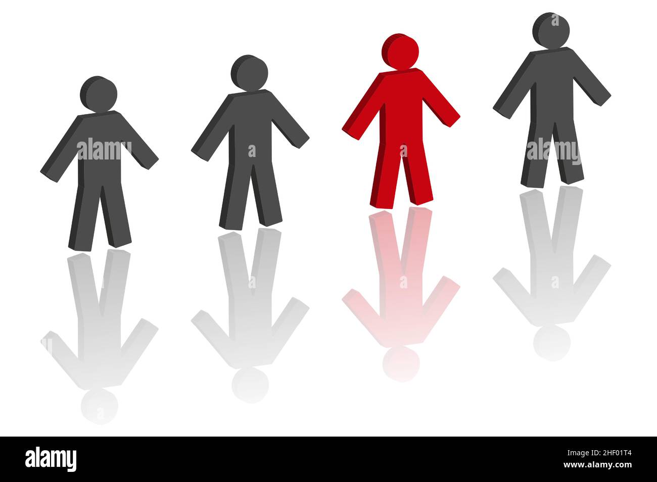 Individuality concept. One individual red man with different black. 3d ...