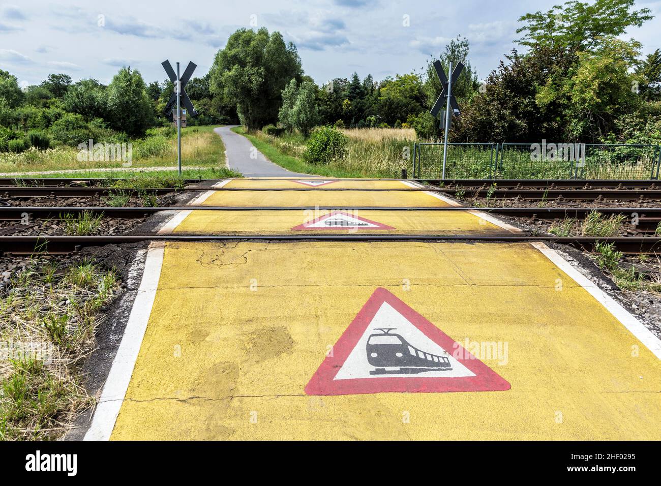 train warning sign at a railroad crossing for pedestrians Stock Photo ...