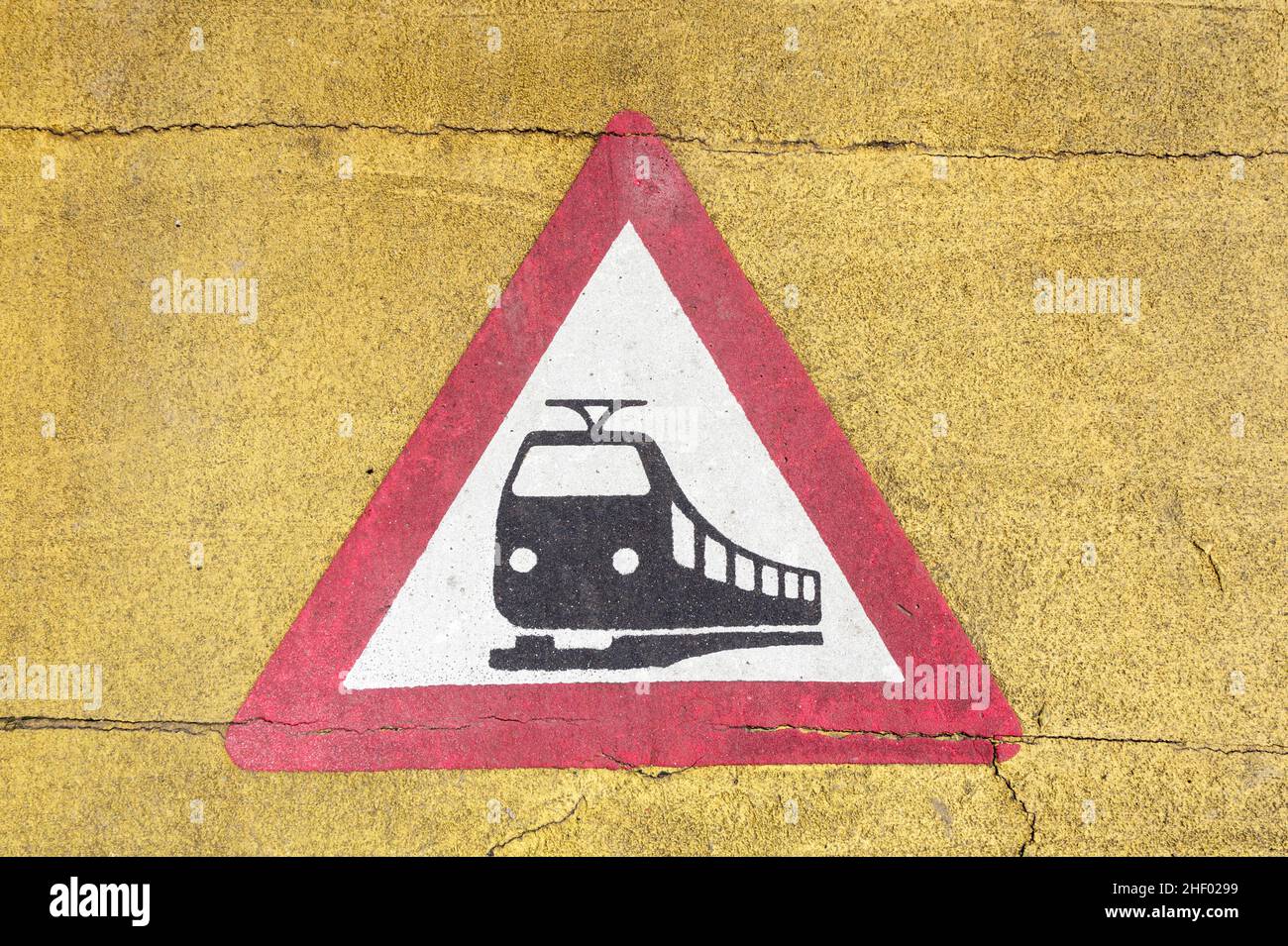 train warning sign at a railroad crossing for pedestrians Stock Photo ...