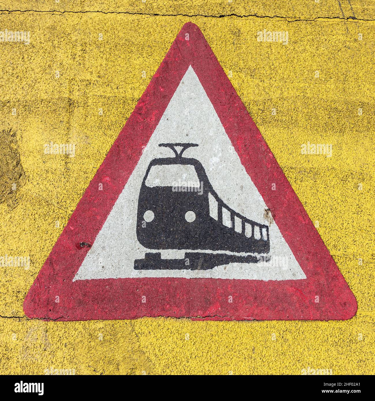 train warning sign at a railroad crossing for pedestrians Stock Photo ...