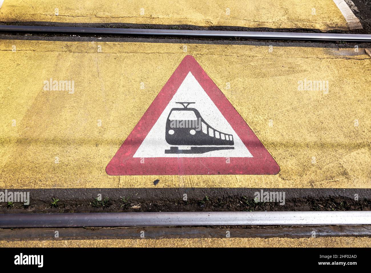train warning sign at a railroad crossing for pedestrians Stock Photo ...